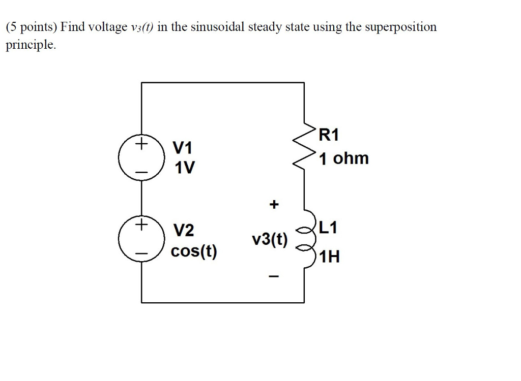 Solved (5 points) Find voltage v3() in the sinusoidal steady | Chegg.com