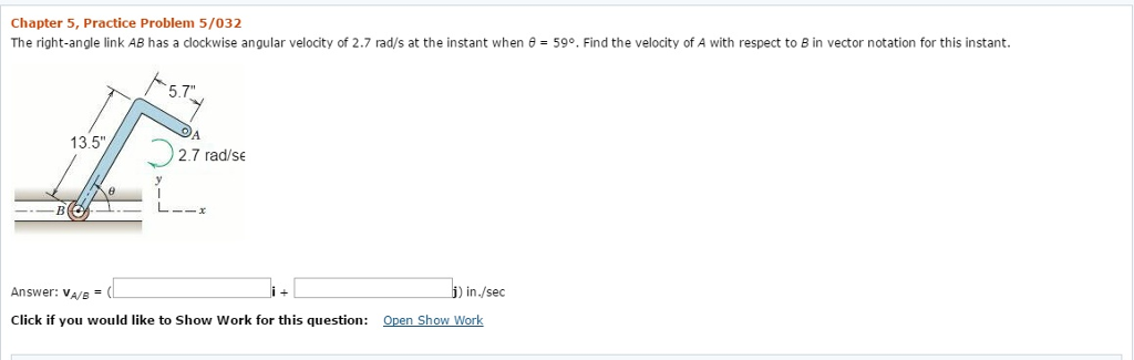 Solved The right-angle link AB has a clockwise angular | Chegg.com