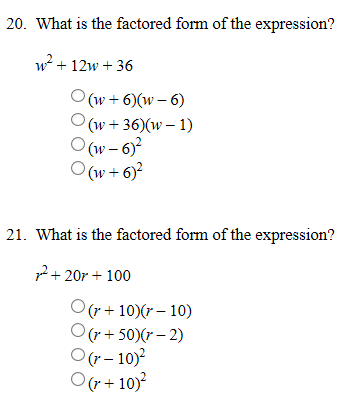 Solved What is the factored form of the expression? w2^ + | Chegg.com