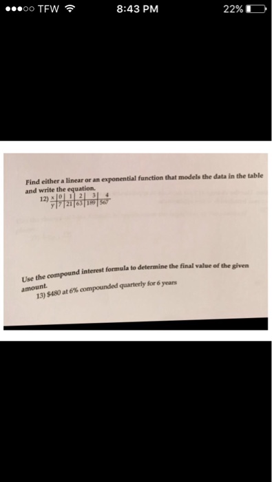 Solved Find either a linear or an exponential function that | Chegg.com