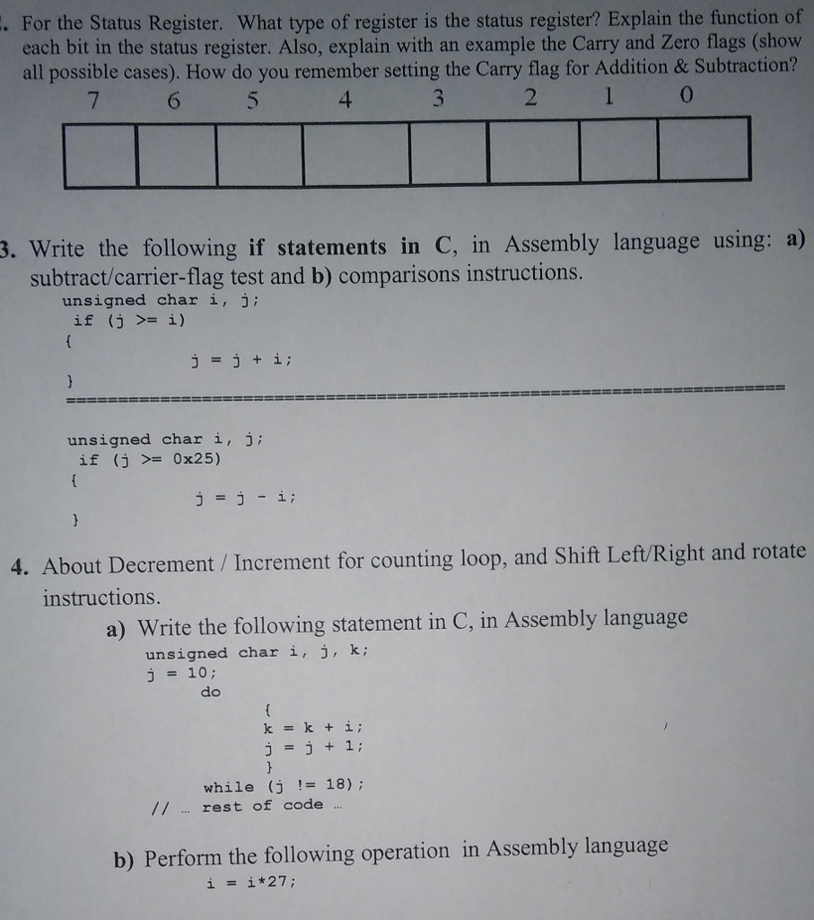 For the Status Register. What type of register is the | Chegg.com
