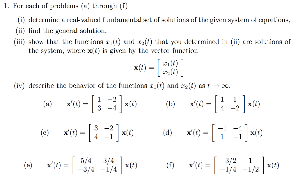 Solved 1. For each of problems (a) through (f) (i) determine | Chegg.com