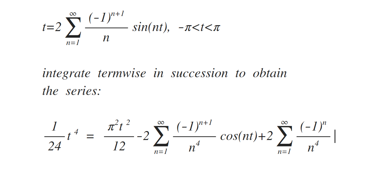 t = 2 summation_n = 1^infinity (-1)^n = 1/n sin(nt). | Chegg.com