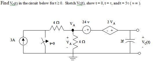 Solved Find Vc(t) in the circuit below fort20. Sketch Vct), | Chegg.com