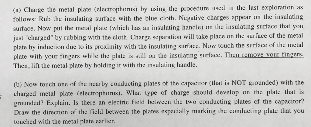 Solved Charge the metal plate (electrophorus) by using the | Chegg.com