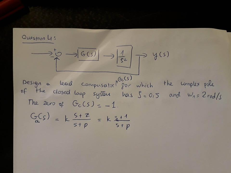 Solved Design a lead compensator Gc(s) for which the | Chegg.com
