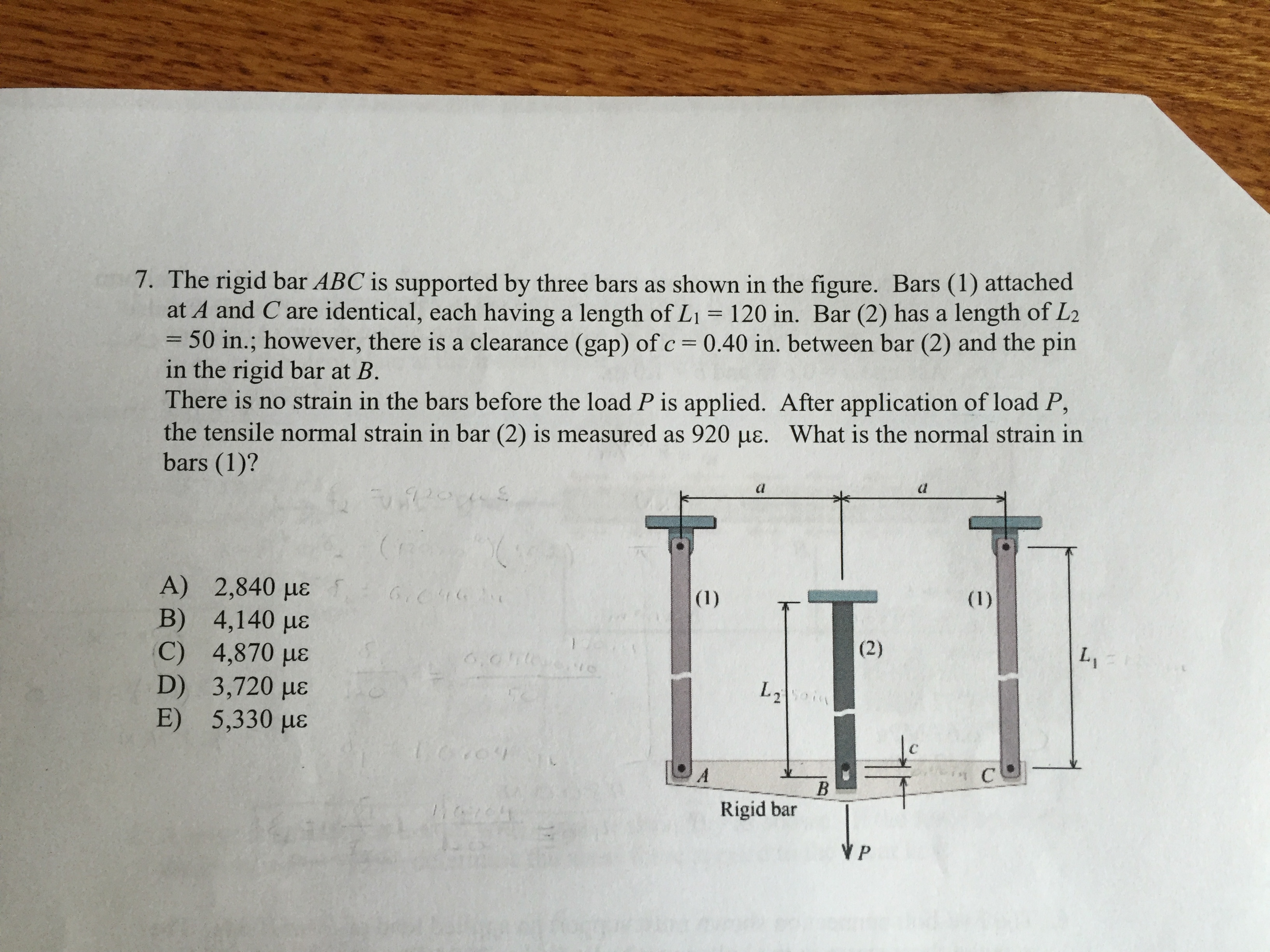 Solved The rigid bar ABC is supported by three bars as shown | Chegg.com