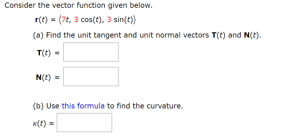 Solved Consider the vector function given below. r(t)-(7t, 3 | Chegg.com