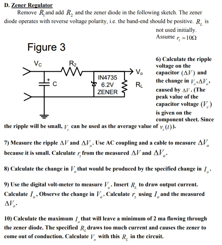 D. Zener Regulator Remove Rj and add R2 and the zener | Chegg.com