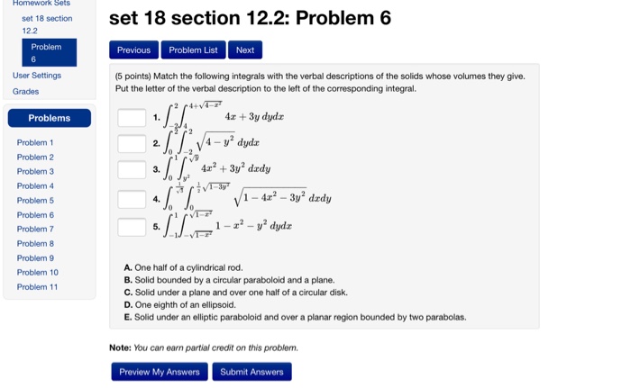 Solved Match the following integrals with the verbal | Chegg.com