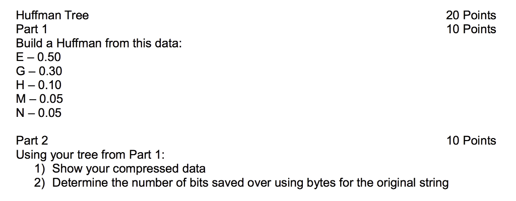 Solved 20 Points 10 Points Huffman Tree Part 1 Build a | Chegg.com
