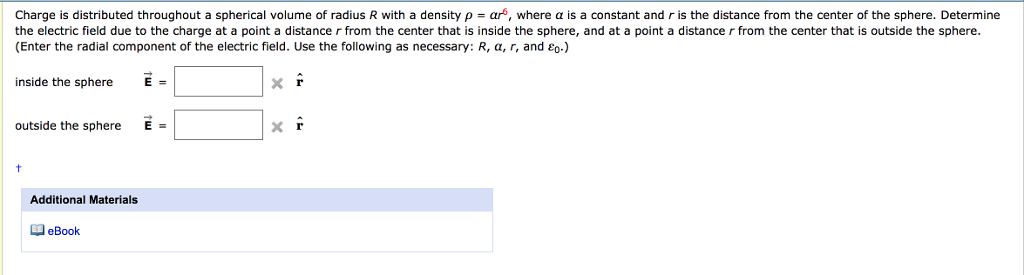 Solved Charge is distributed throughout a spherical volume | Chegg.com