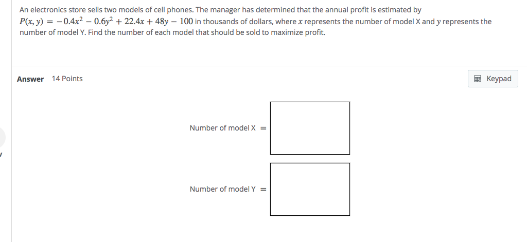 Solved An electronics store sells two models of cell phones. | Chegg.com