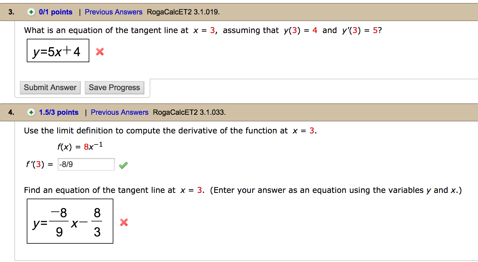 Solved 3. What is an equation of the tangent line at x = 3, | Chegg.com