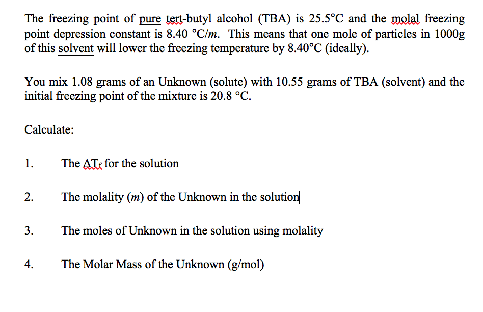 Solved The freezing point of pure tert-butyl alcohol (TBA) | Chegg.com