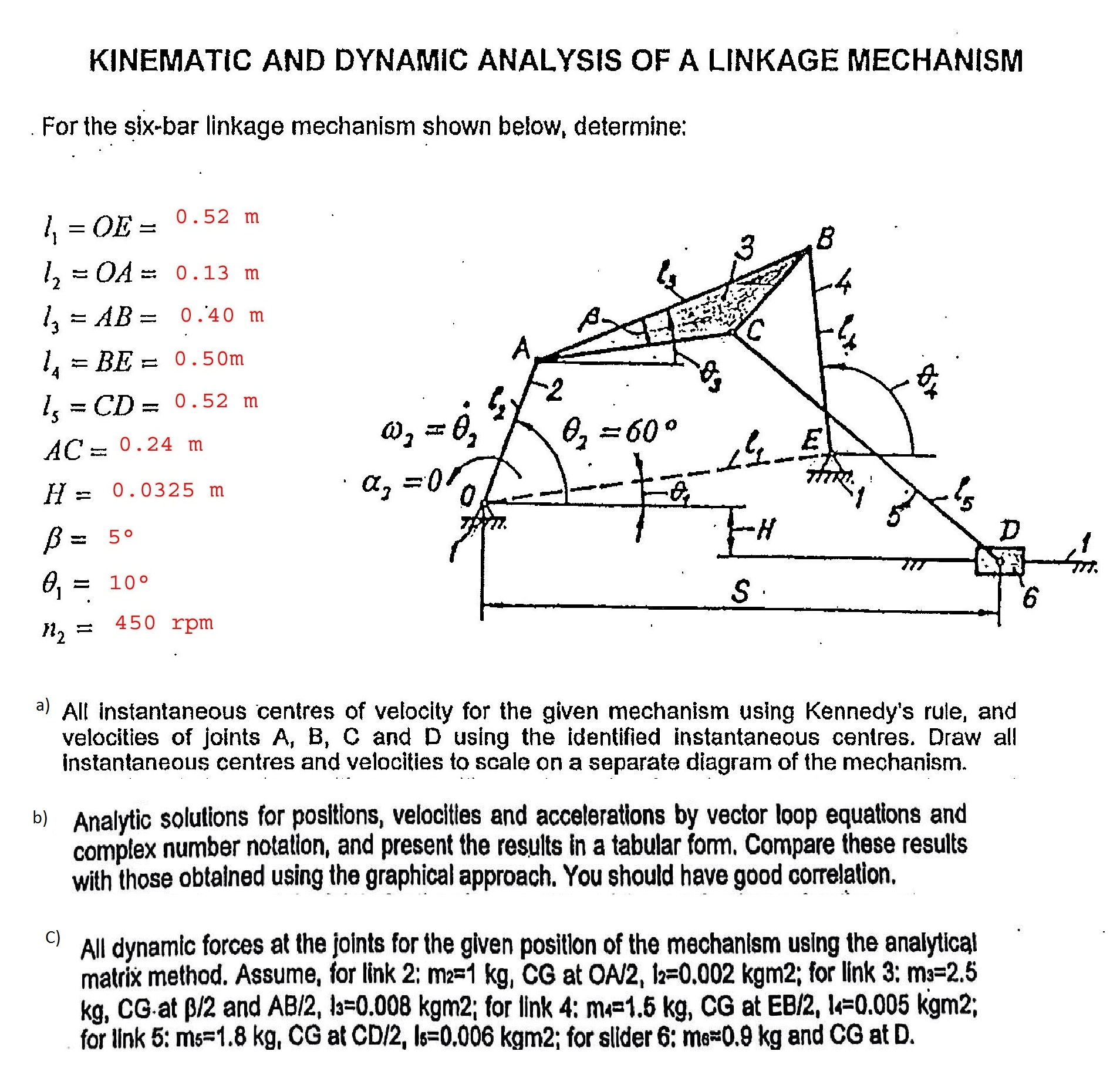 Can you please solve in details six bar linkage | Chegg.com