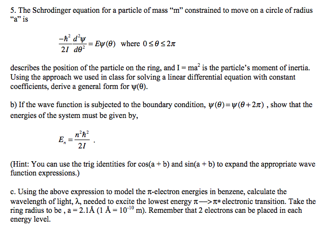 Solved The Schrodinger equation for a particle of mass "m" | Chegg.com