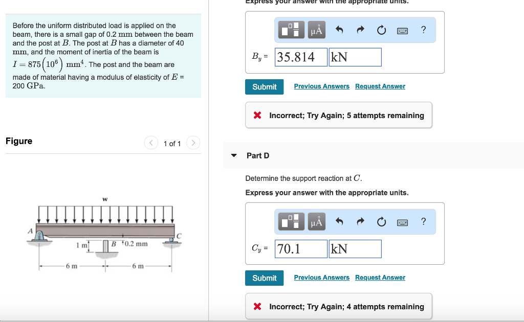 Solved Part A Before the uniform distributed load is applied | Chegg.com