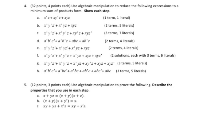 Solved Use algebraic manipulation to reduce the following | Chegg.com