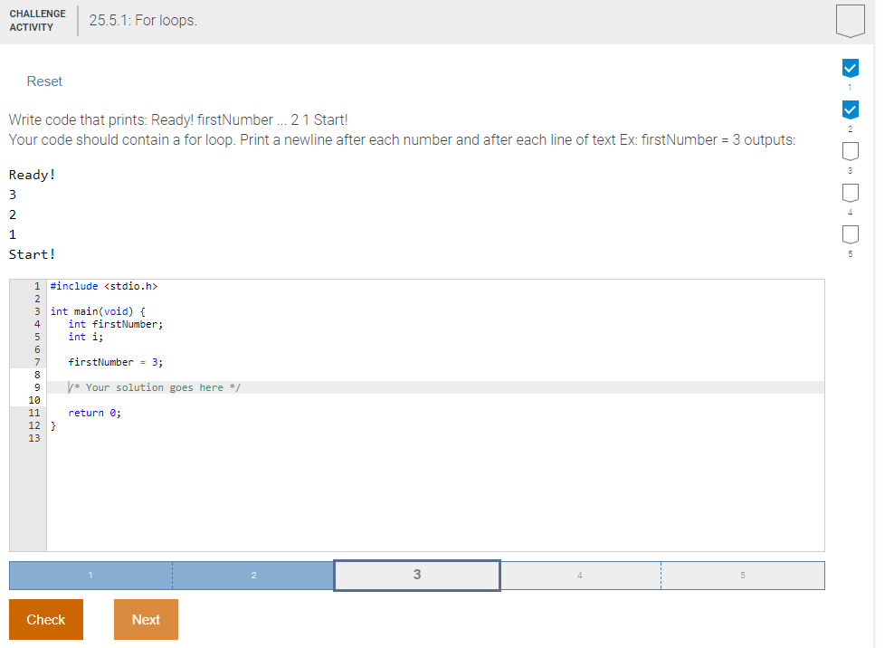 Solved CHALLENGE 25.5.1: For loops Reset Write code that | Chegg.com