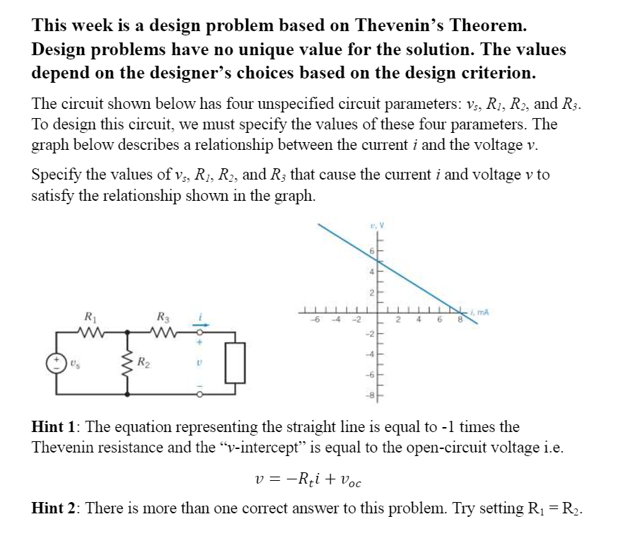Solved This week is a design problem based on Thevenin's | Chegg.com