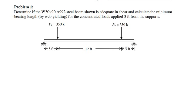 Solved Problem 1: Determine if the W30x90 A992 steel beam | Chegg.com