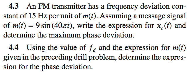 Solved An FM transmitter has a frequency deviation constant | Chegg.com