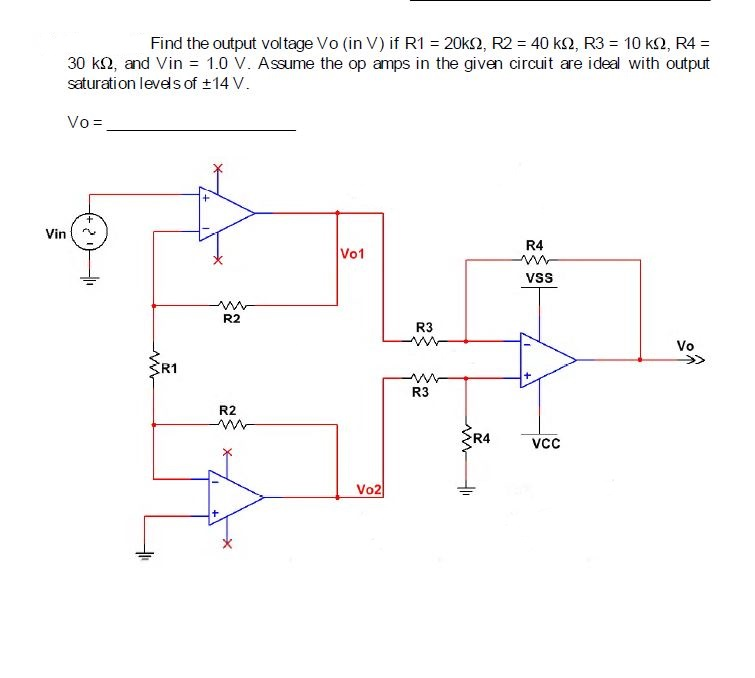 Solved Find the output voltage Vo (in V) if R1-20㏀, R2 = 40 | Chegg.com