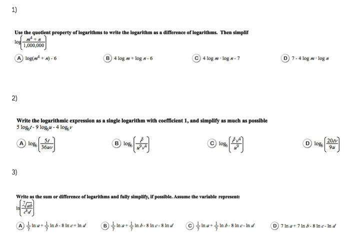 Solved Use the quotient property of logarithms to write the | Chegg.com