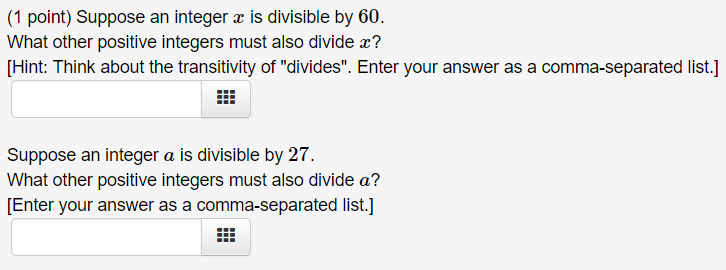 Solved 1 point) Suppose an integer z is divisible by 60. | Chegg.com