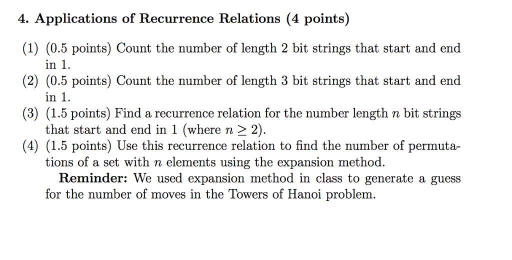 Solved 4. Applications of Recurrence Relations (4 points) | Chegg.com