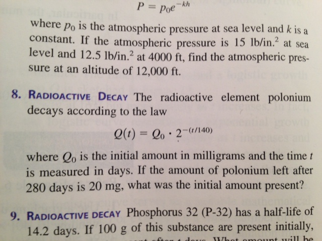 Solved P = p0e-kh where p0 is the atmospheric pressure at | Chegg.com