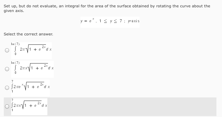 Solved Set up, but do not evaluate, an integral for the area | Chegg.com