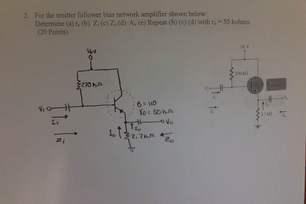 Solved For the emitter follower bias network amplifier shown | Chegg.com