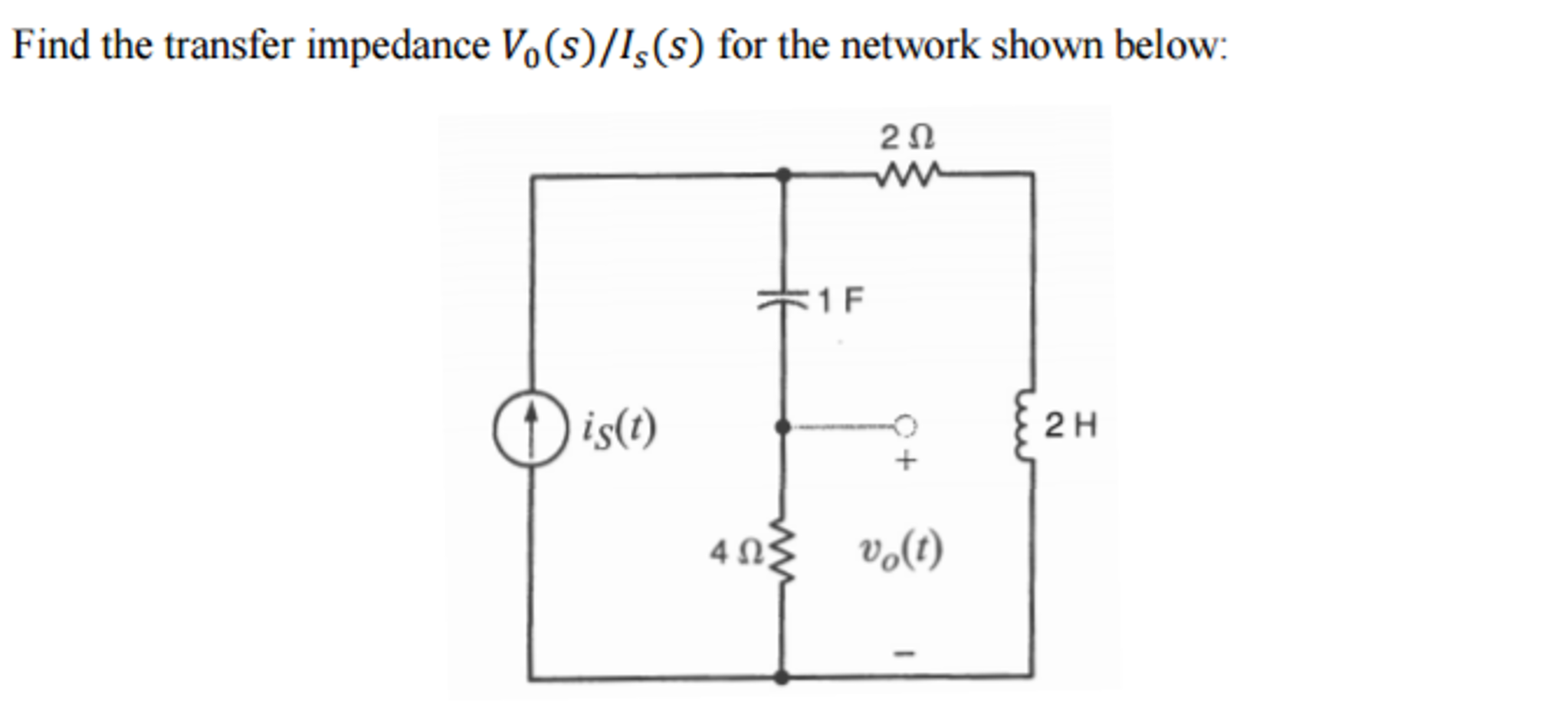 Solved Find the transfer impedance Vo(s)/Is(s) for the | Chegg.com