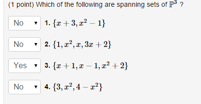 Solved Which of the following are spanning sets of P3? | Chegg.com