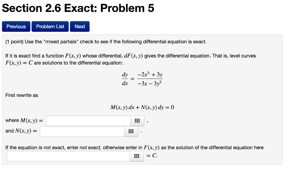 Solved Section 2.6 Exact: Problem 5 Previous Problem List | Chegg.com