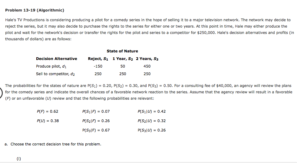 Solved Problem 13-19 (Algorithmic) Hale's TV Productions is | Chegg.com Solved Problem 13-19 (Algorithmic) Hale's TV Productions is | Chegg.com