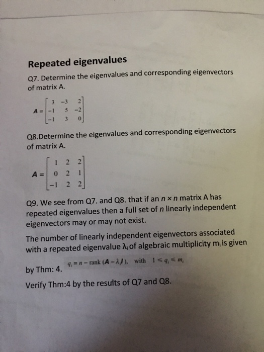 Solved Determine the eigenvalues and corresponding | Chegg.com