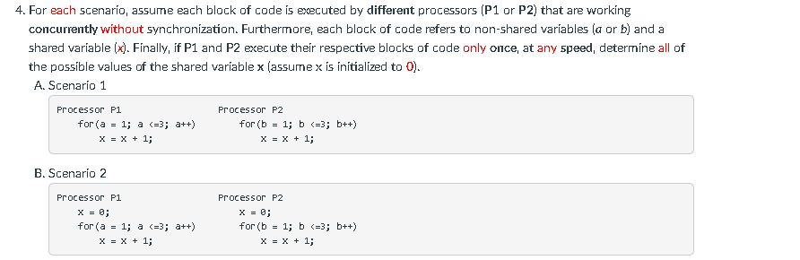 Solved 4. For each scenarío, assume each block of code is | Chegg.com