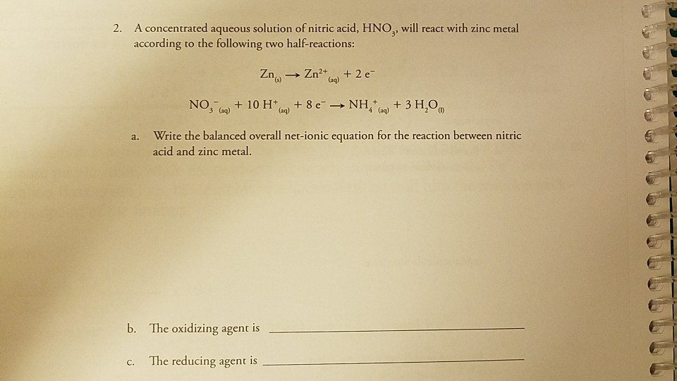 Solved A concentrated aqueous solution of nitric acid, | Chegg.com