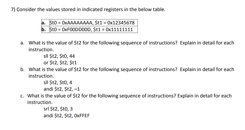 Solved 7) Consider the values stored in indicated registers | Chegg.com