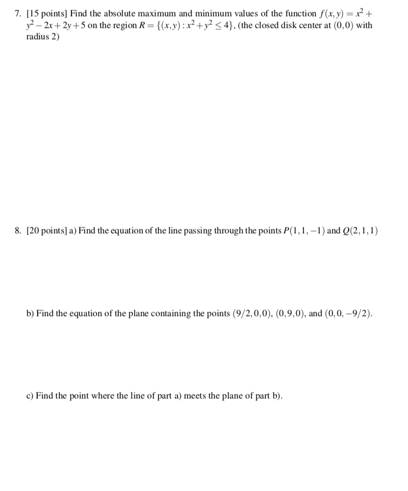 Solved 7. [15 points] Find the absolute maximum and minimum | Chegg.com