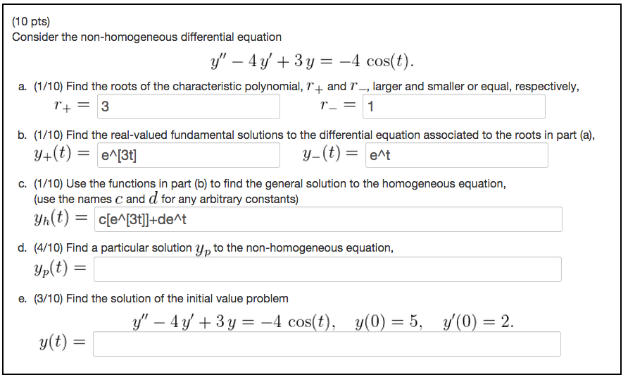 Solved (10 pts) Consider the non-homogeneous differential | Chegg.com