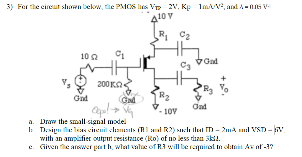 For the circuit shown below, the PMOS has VTP = 2V, | Chegg.com