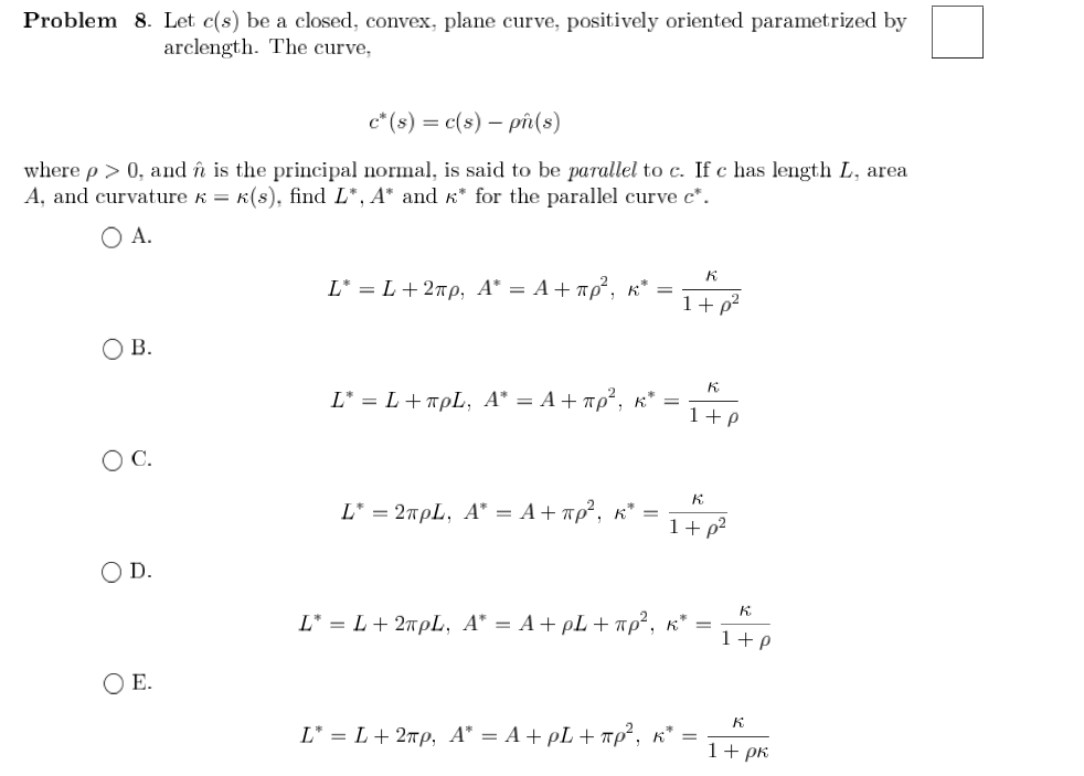 Problem 8. Let c(s) be a closed, convex, plane curve, | Chegg.com