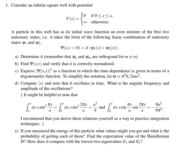 Solved 1. Consider an infinite square well with potential V | Chegg.com