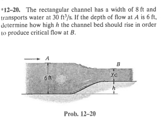 Solved The rectangular channel has a width of 8 ft and | Chegg.com