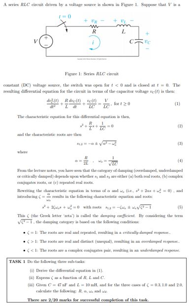 Solved A series RLC circuit driven by a voltage source is | Chegg.com