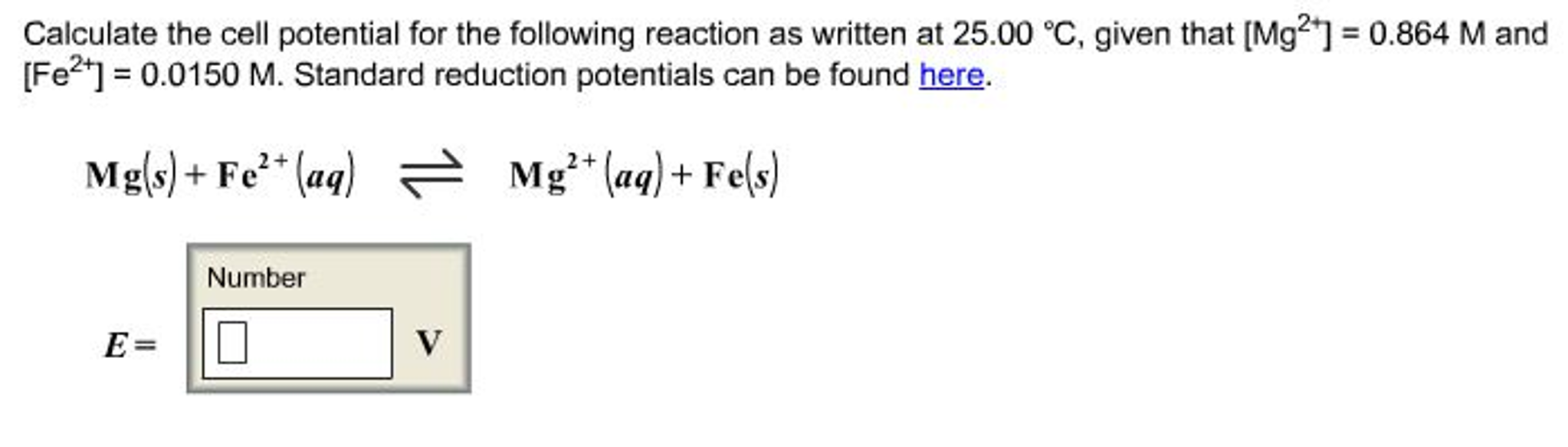 Solved Calculate the cell potential for the following | Chegg.com